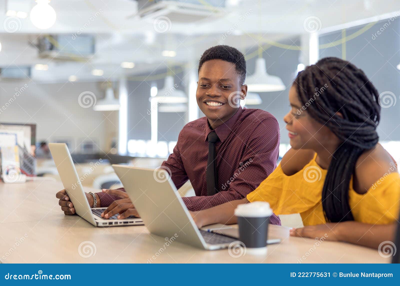 African College University Students Using Laptop Together Stock Image ...