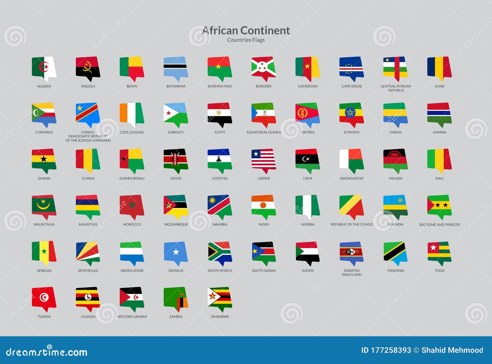African Continent Countries Flag Icons Collection Cartoon Vector ...