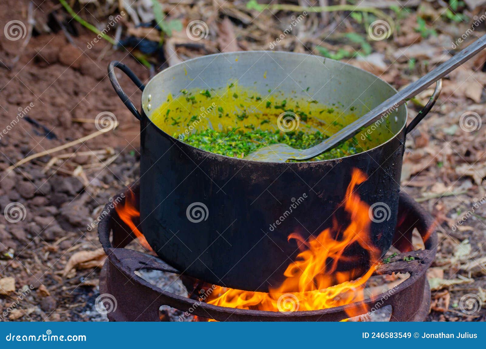 African Cooking and Local Fire Wood Burning Fire Stock Image - Image of ...