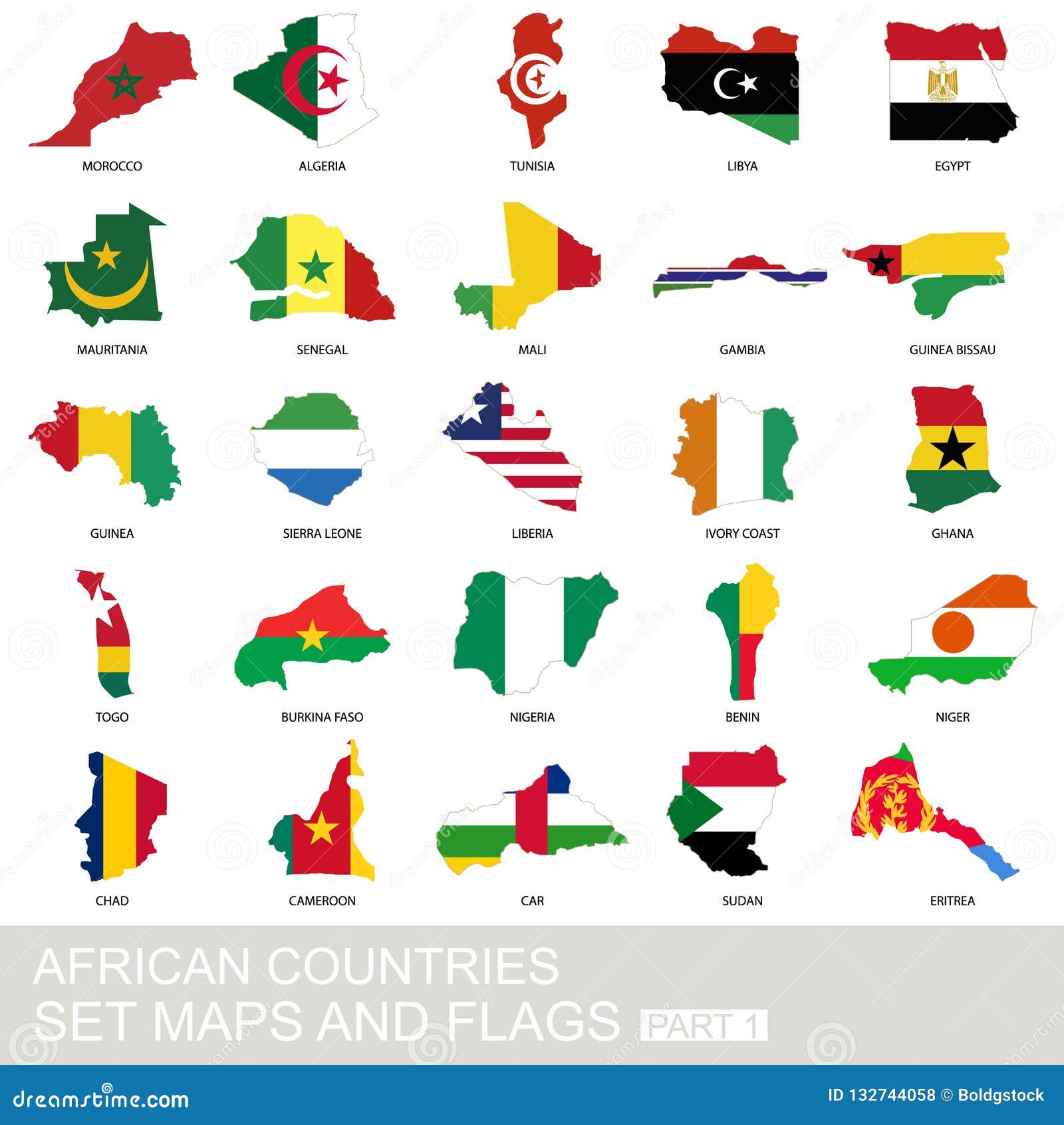 African Countries Set, Maps and Flags Stock Vector - Illustration of ...