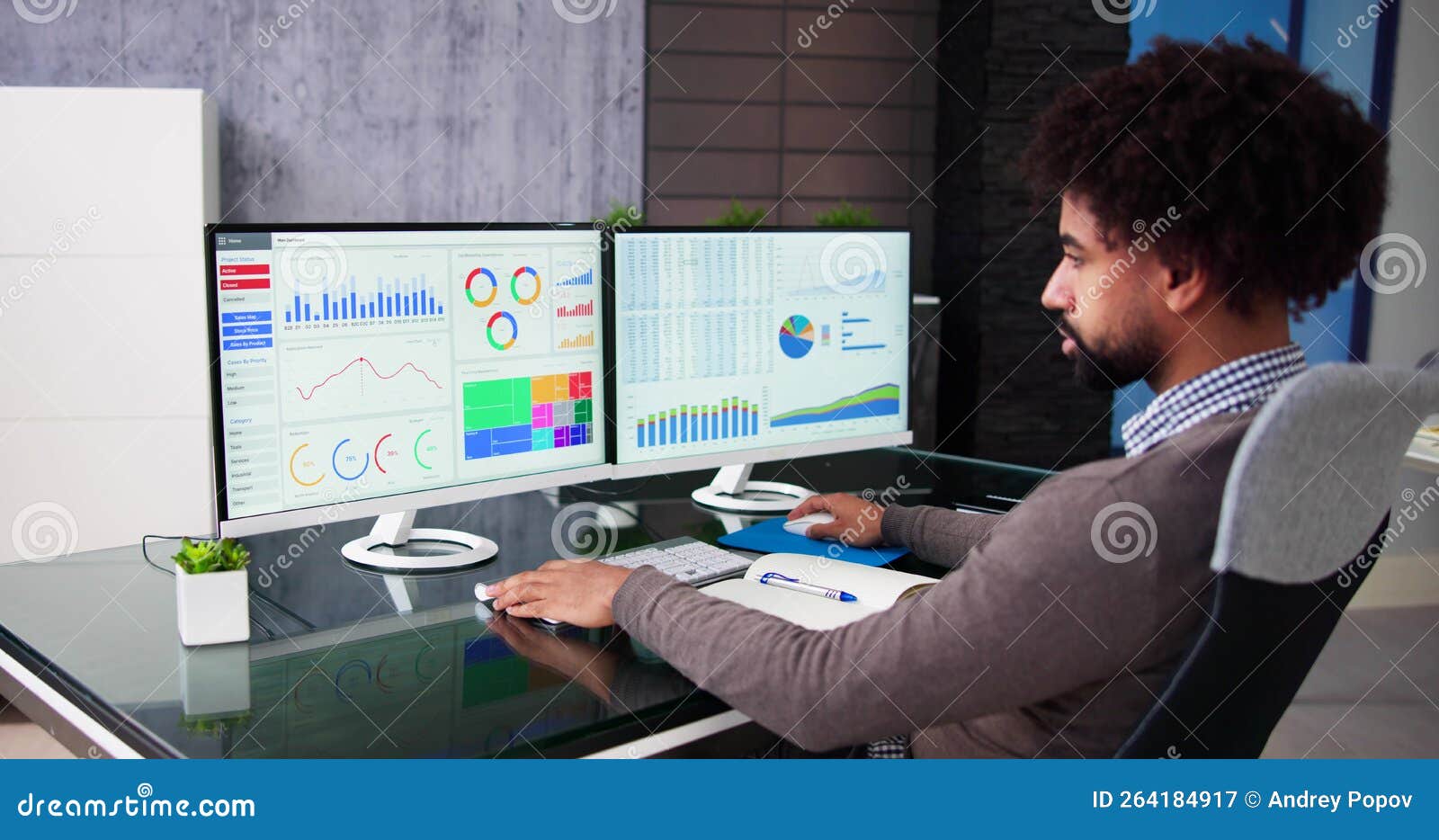 African Data Analyst Man Using Spreadsheet Stock Image - Image of ...