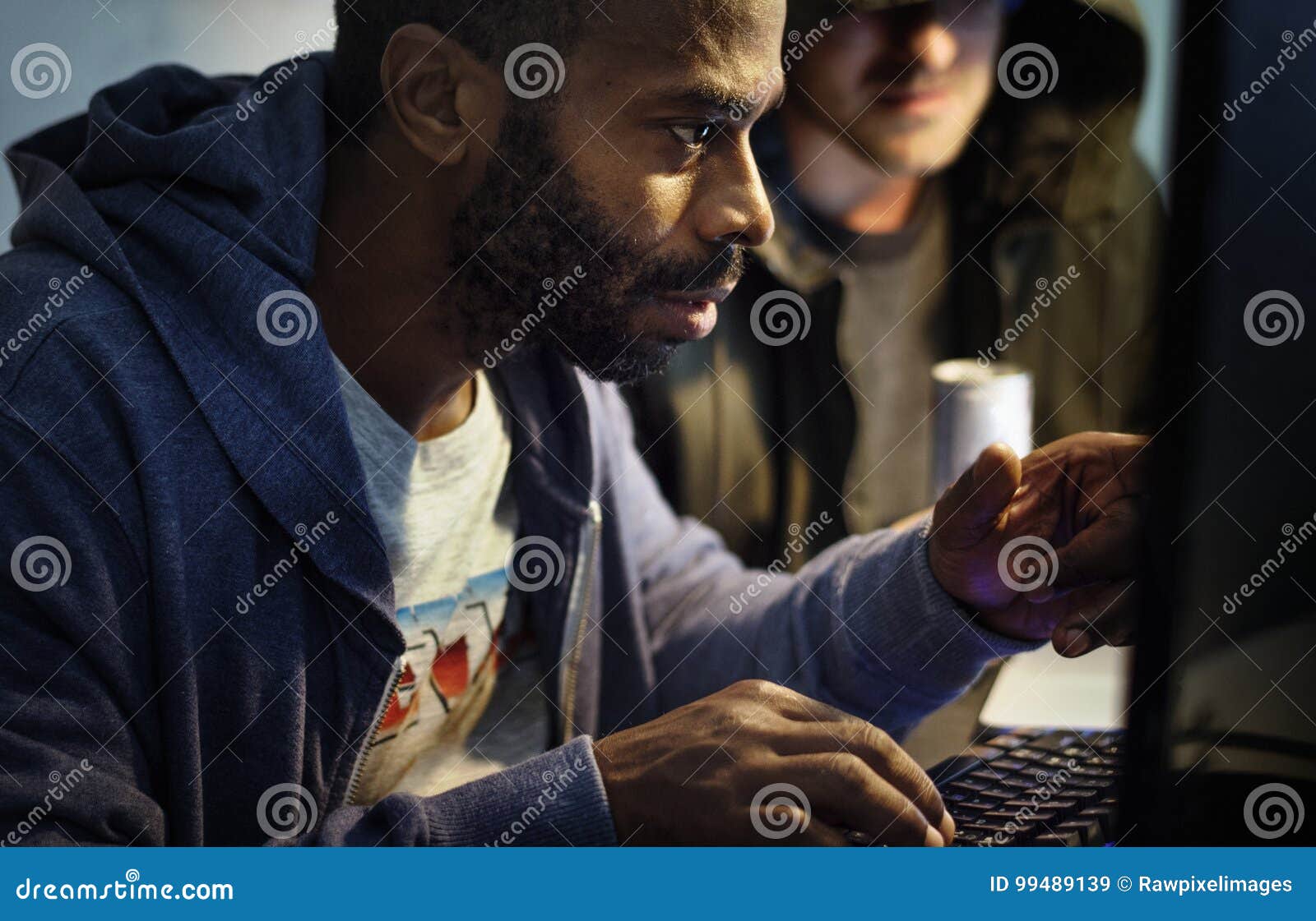 African Descent Man is Working on Computer Laptop Stock Image - Image ...