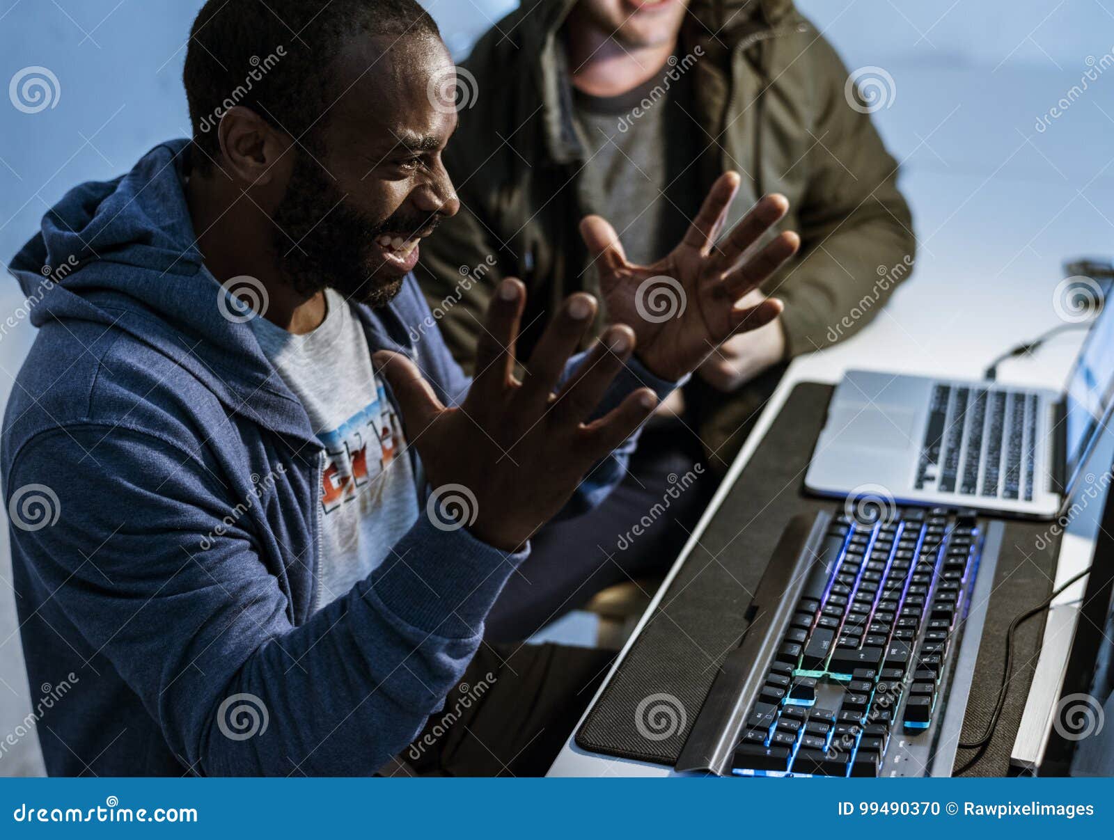 African Descent Man is Working with Computer Laptop Stock Photo - Image ...