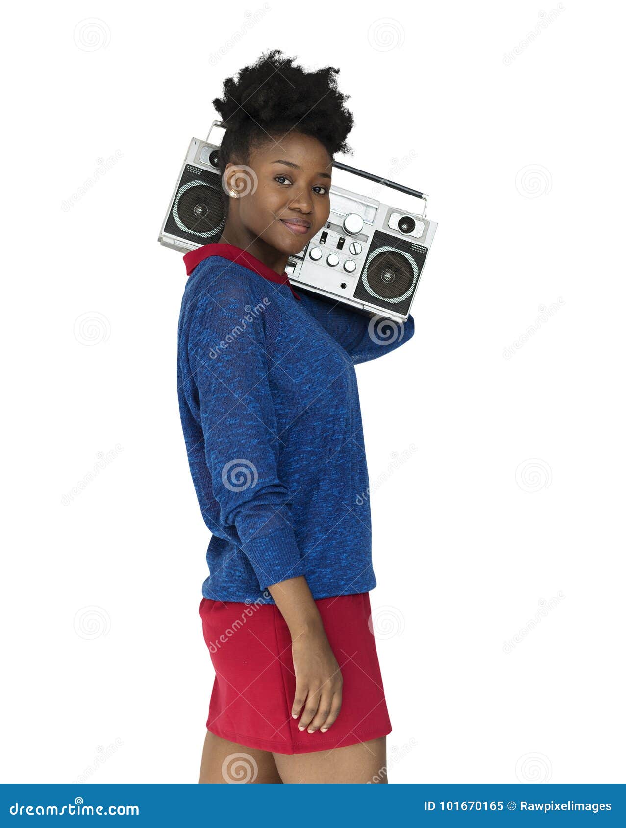 African Descent Woman Holding Jukebox Stock Image - Image of expression ...