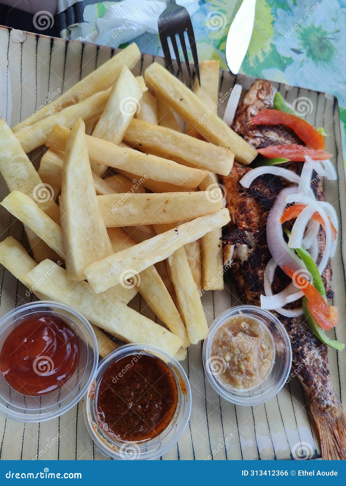 African Dish Fried Yam with Fish Stock Photo - Image of fish, fried ...