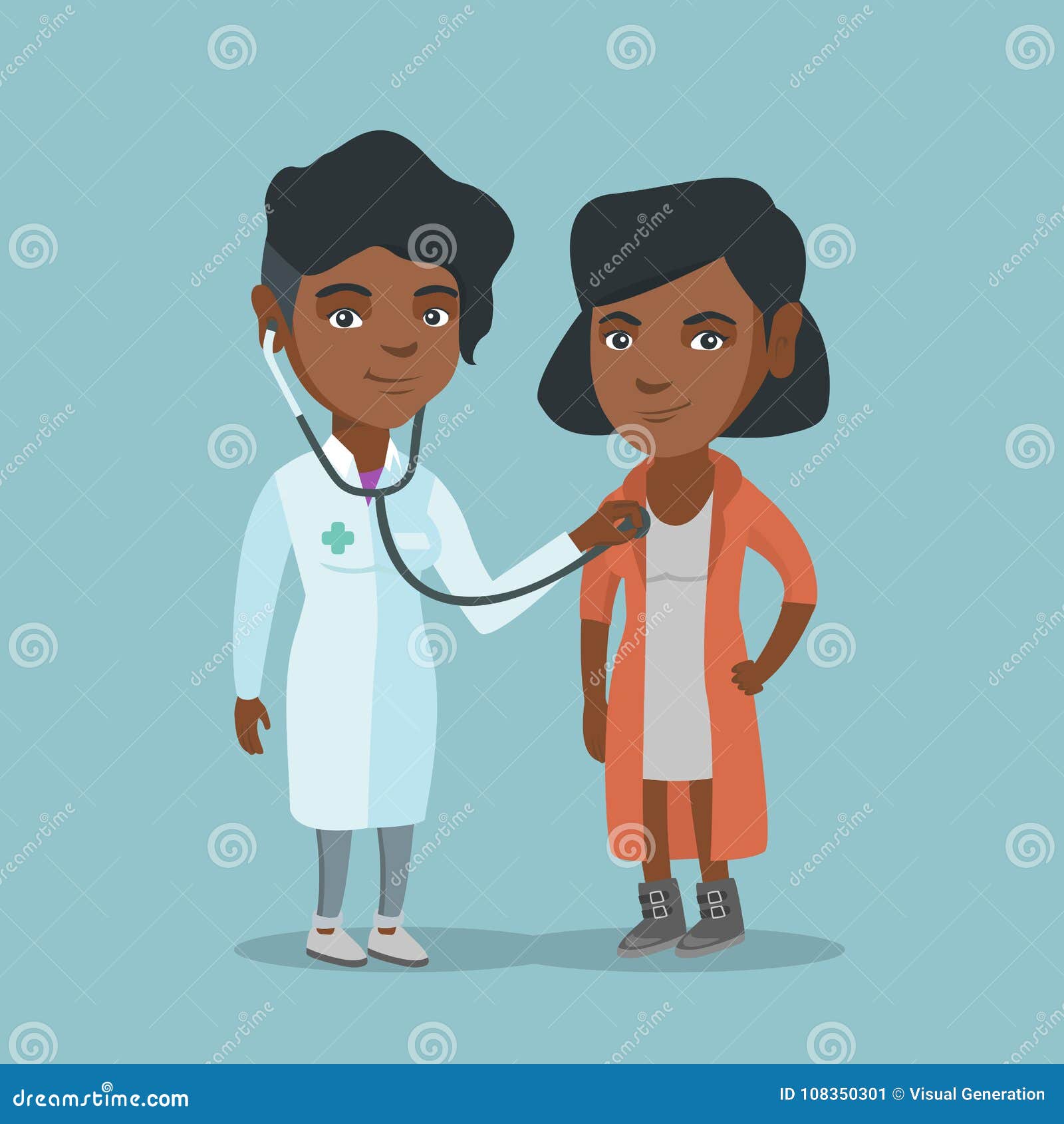 African Doctor Listening To Chest Of A Patient Stock Vector