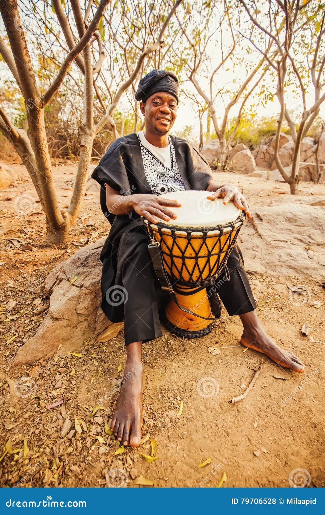 African Drummer Plays Small Djembe Drum Royalty-Free Stock Photo ...