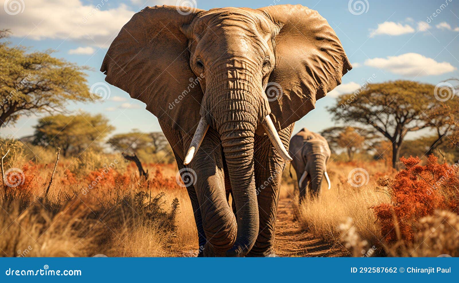 African Elephant Closeup Infront View Stock Photo - Image of horizontal ...