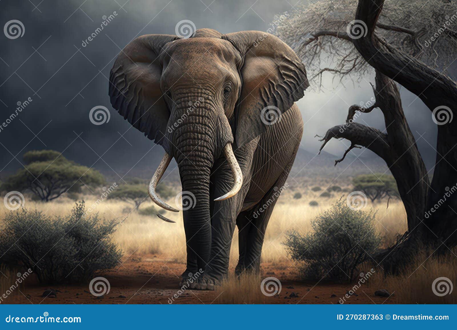 African Elephant in the Savannah. Created with Generative AI Technology ...
