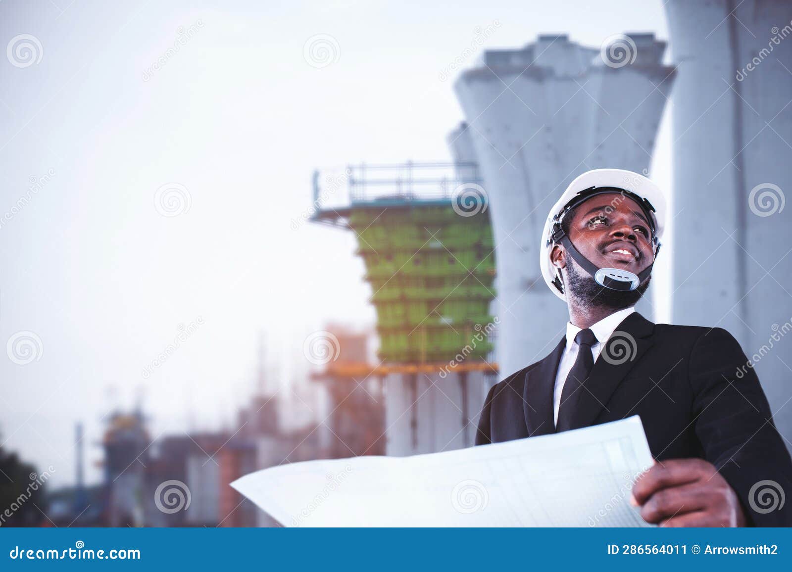 African Engineer Architecture Manager Working on the Road Construction ...