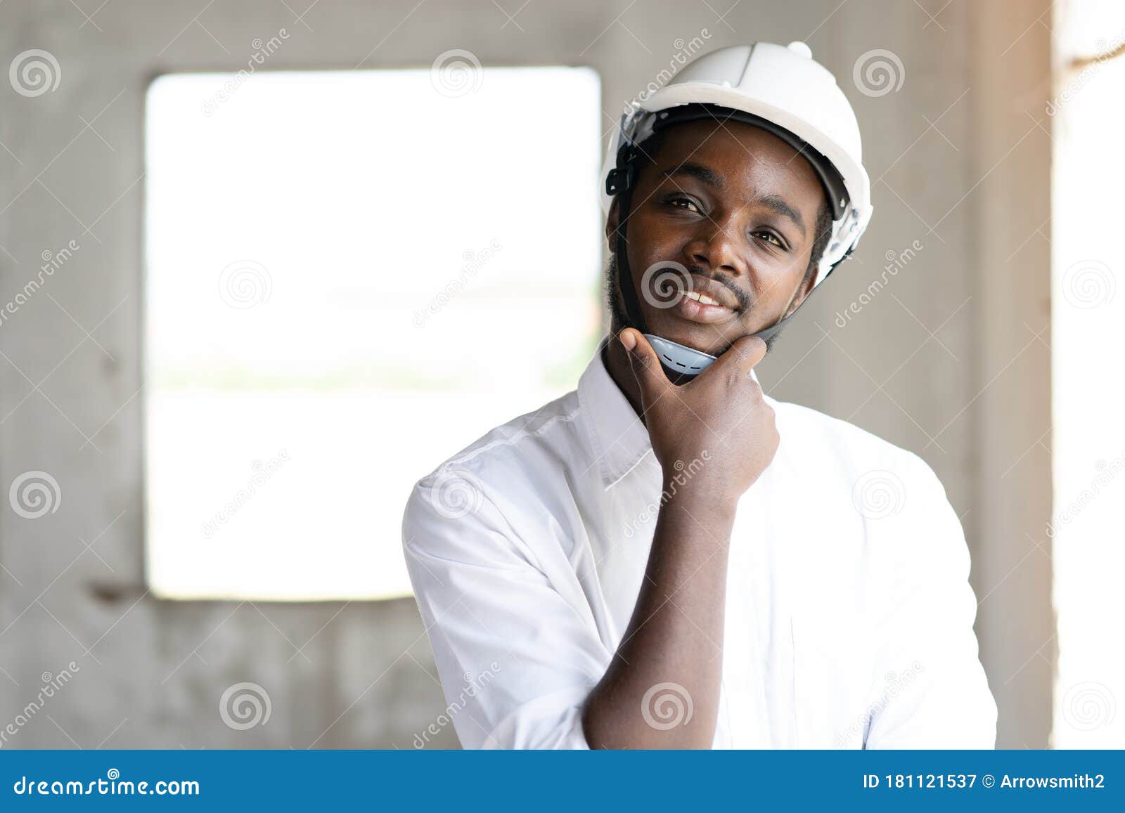 African Engineer Man Stand Up and Thinking Stock Image - Image of ...