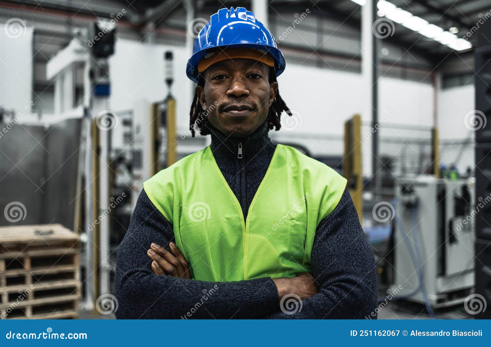 African Engineer Man Working Inside Robotic Factory Stock Image - Image ...