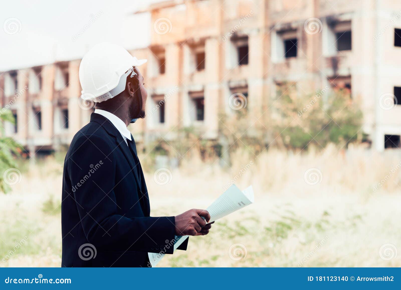 African Engineering Man Looking the Building Construction Stock Photo ...