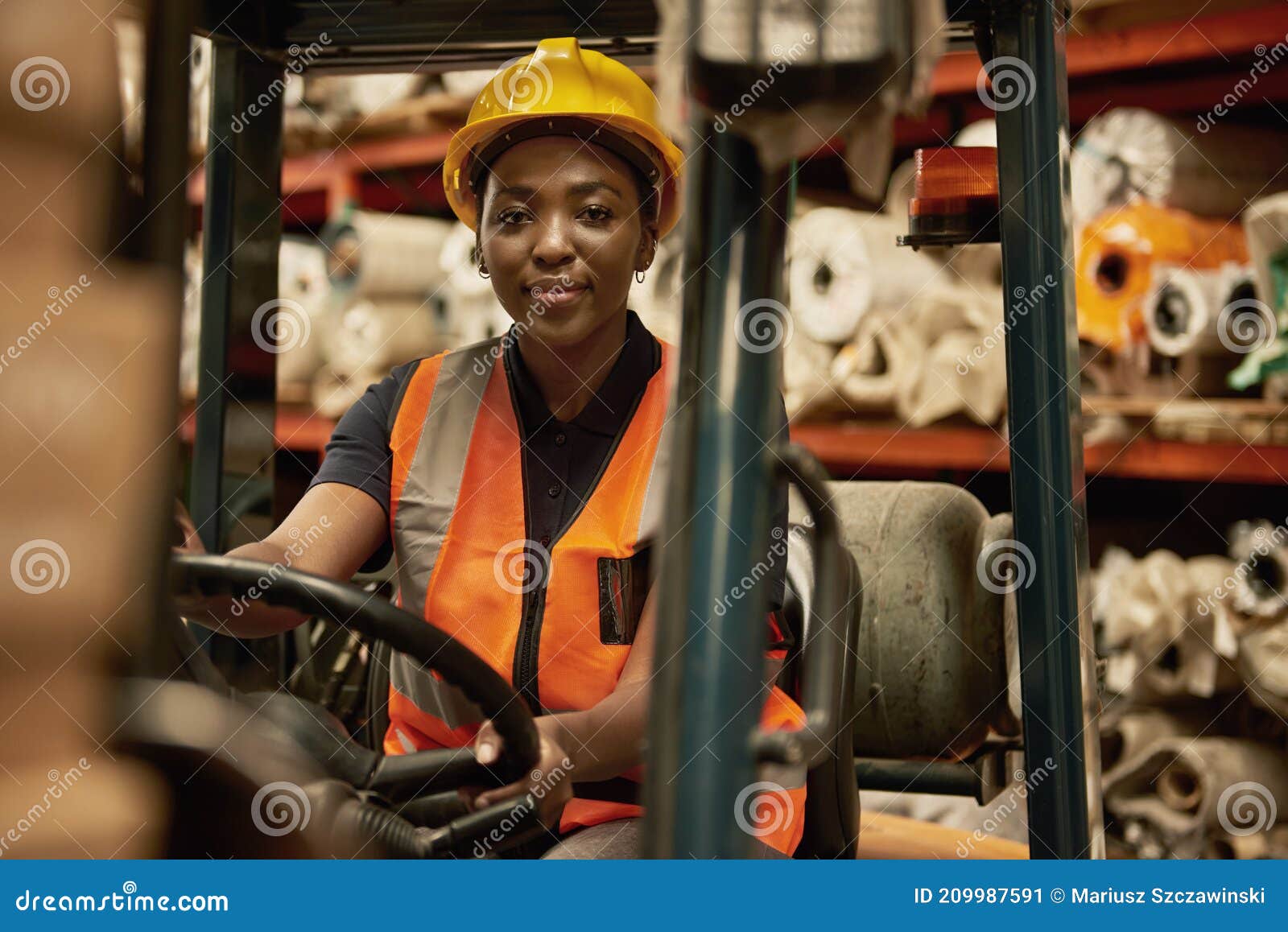 African Female Forklift Operator Working in a Warehouse Stock Image ...
