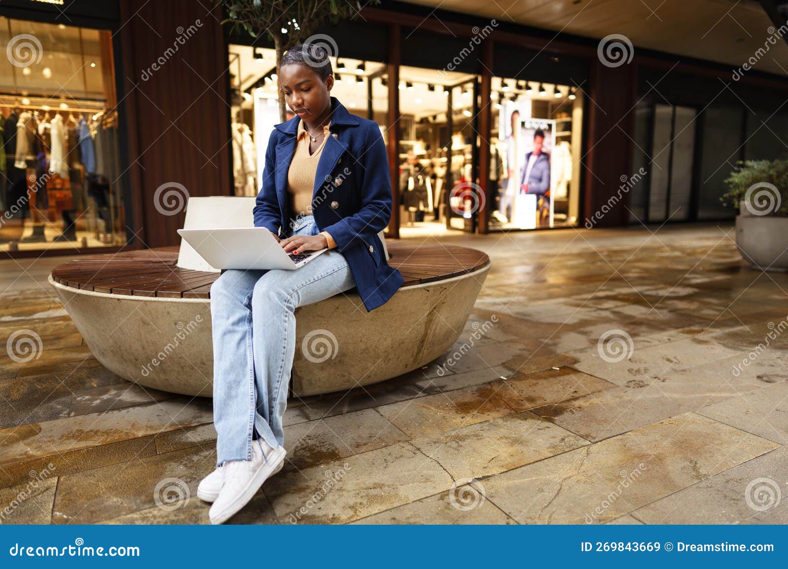 African Female Student Working on Computer in Public Place Stock Image ...