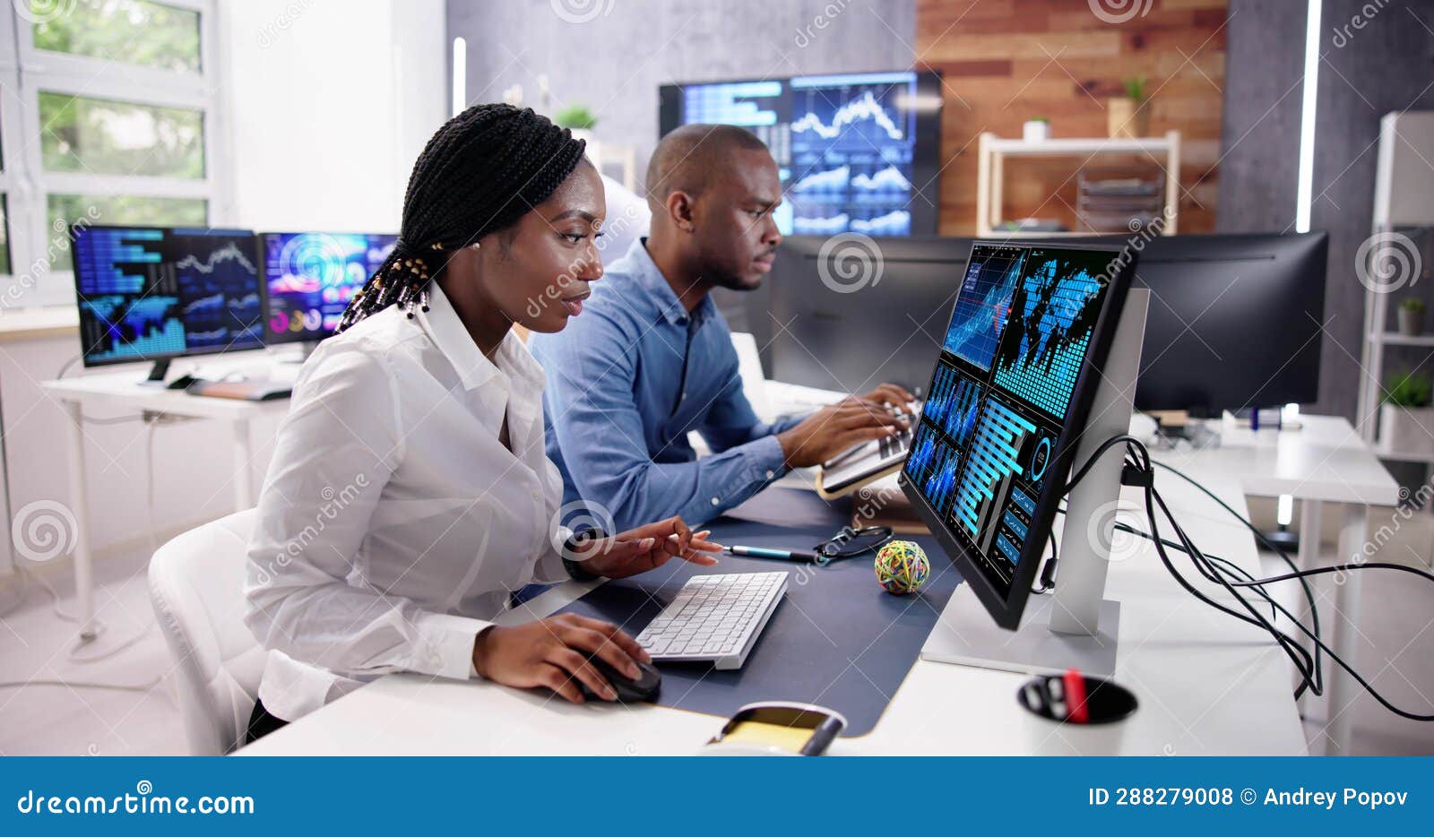 African Financial Data Analysts Using Dashboard on Screens Stock Photo ...