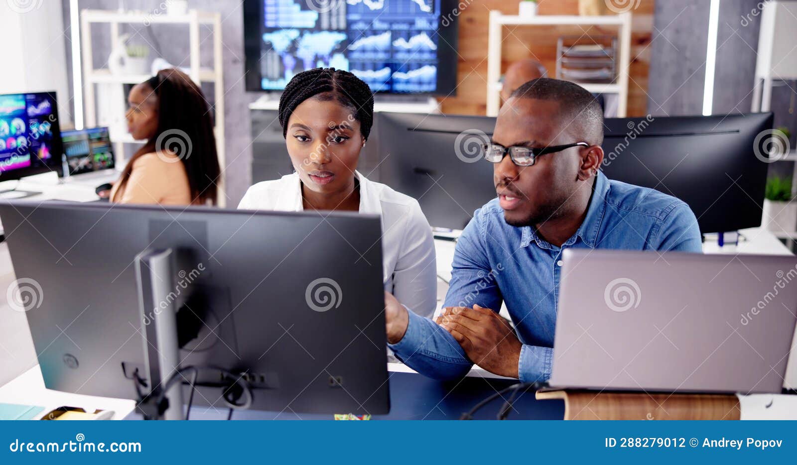 African Financial Data Analysts Using Dashboard on Screens Stock Photo ...