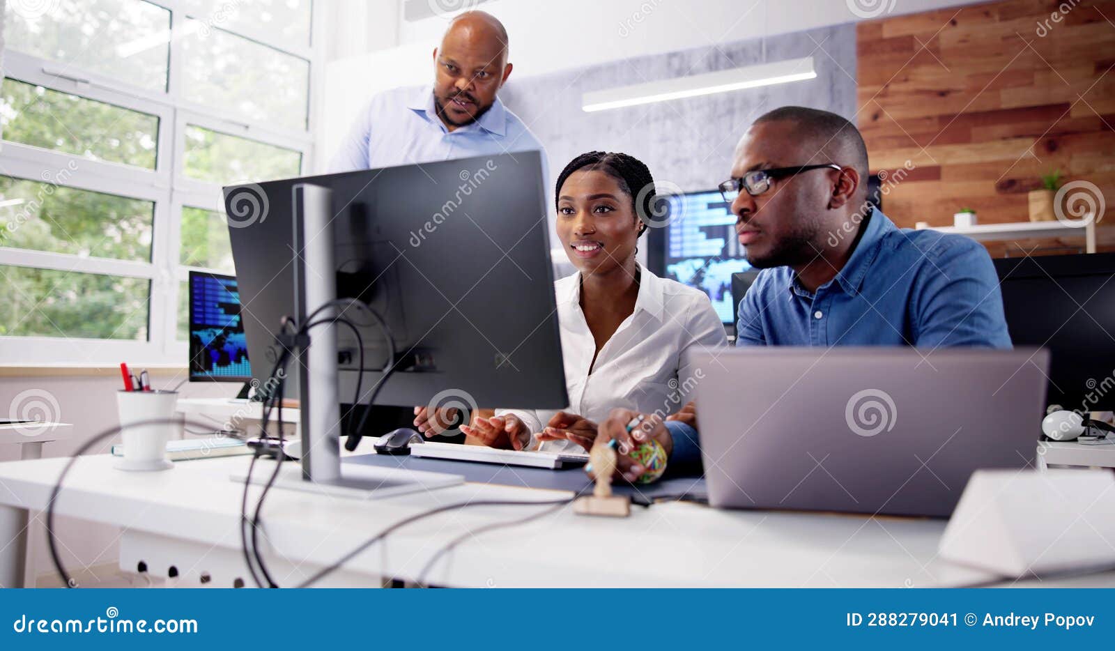 African Financial Data Analysts Using Dashboard on Screens Stock Image ...