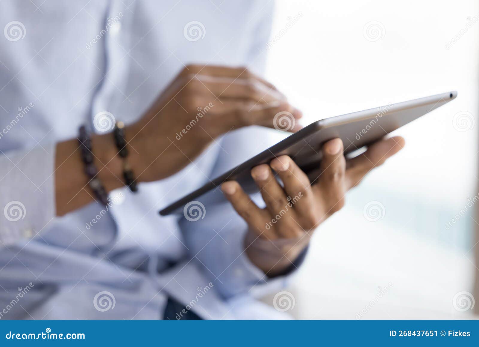 African Gadget User Man Holding Tablet Computer, Touching Screen Stock ...