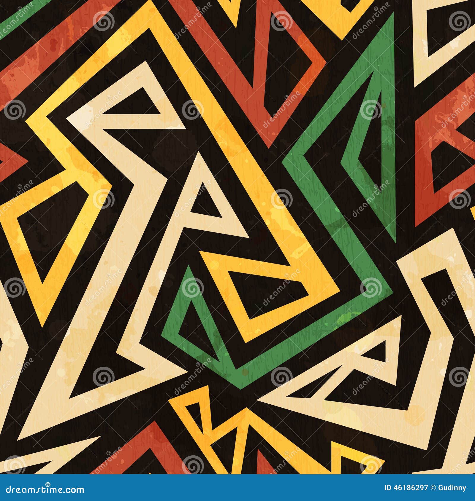 African Geometric Seamless Pattern with Grunge Effect Stock Vector ...