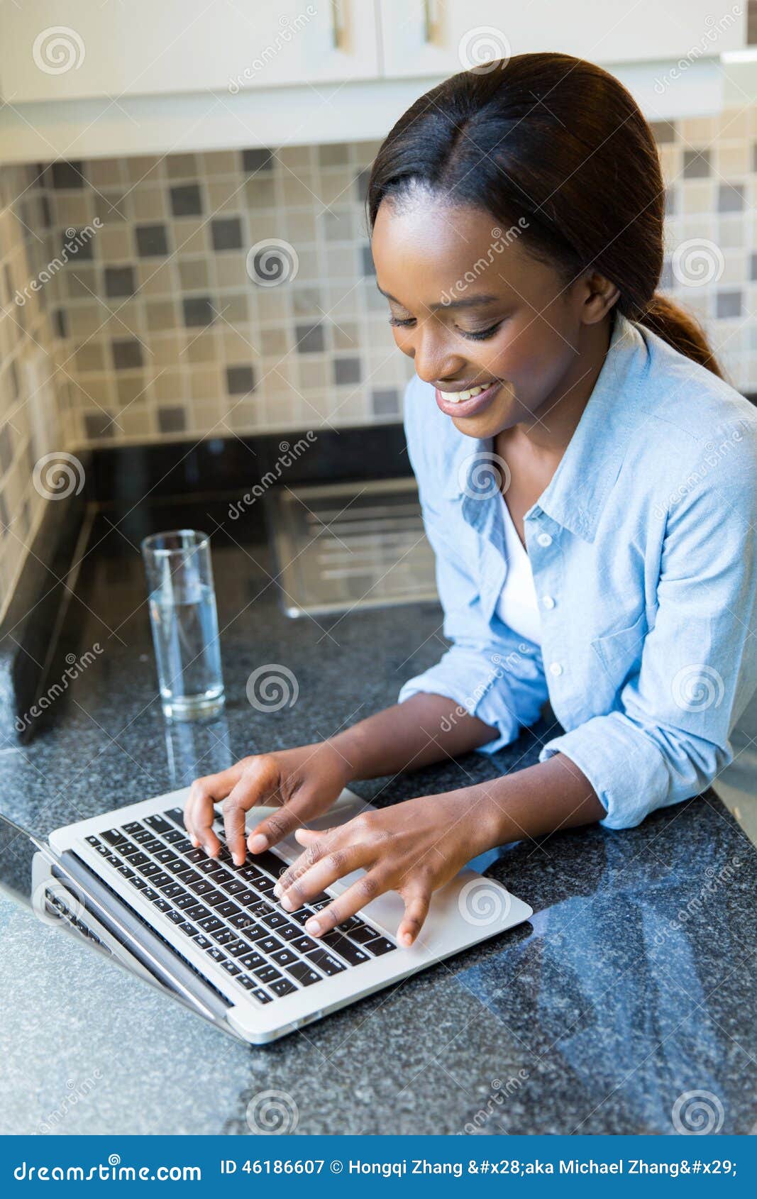 African girl computer stock image. Image of kitchen, happy - 46186607