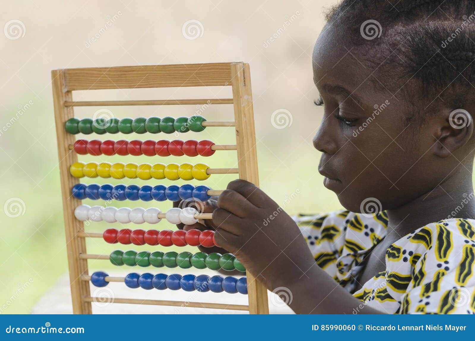 African Girl Counting on Abacus in School Stock Photo - Image of young ...