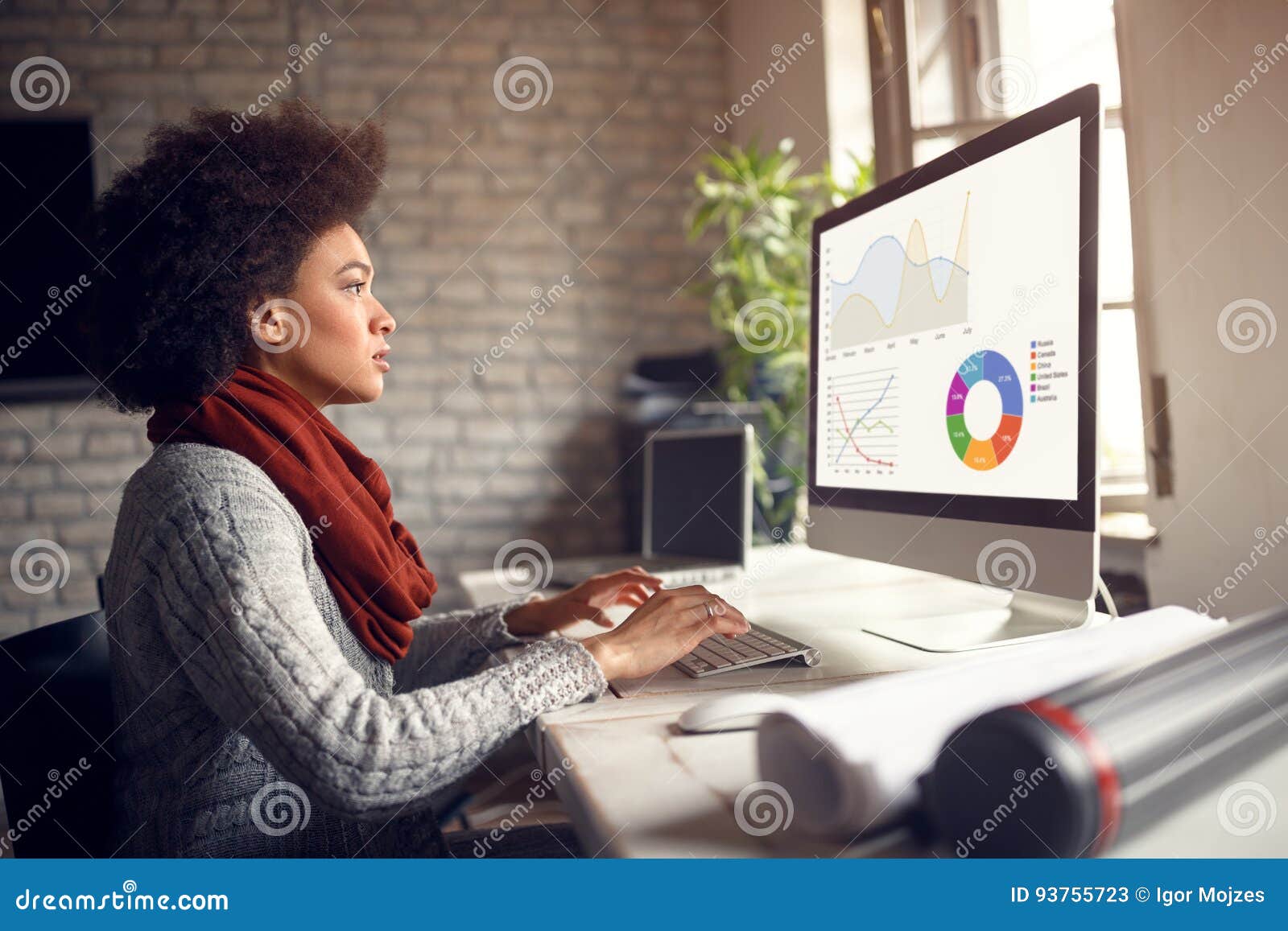 African Girl at Job Working on Computer Stock Image - Image of engineer ...