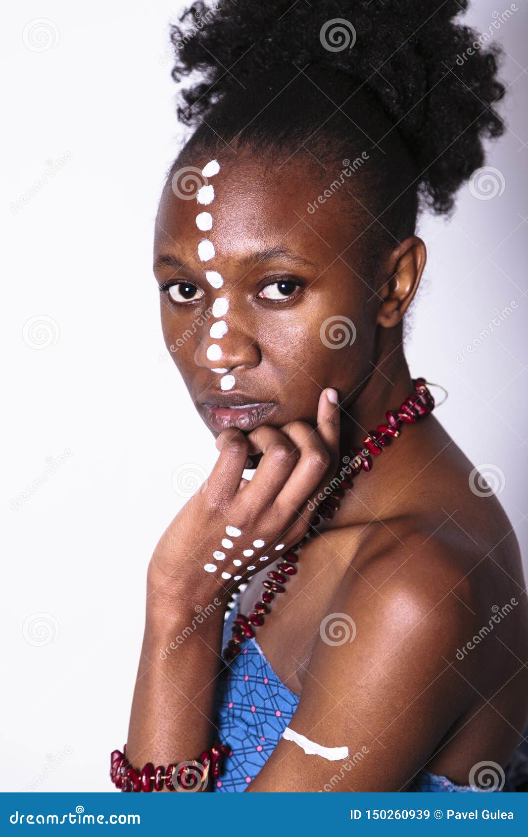 African Girl with Pattern on Face Looks in Camera Stock Image - Image ...