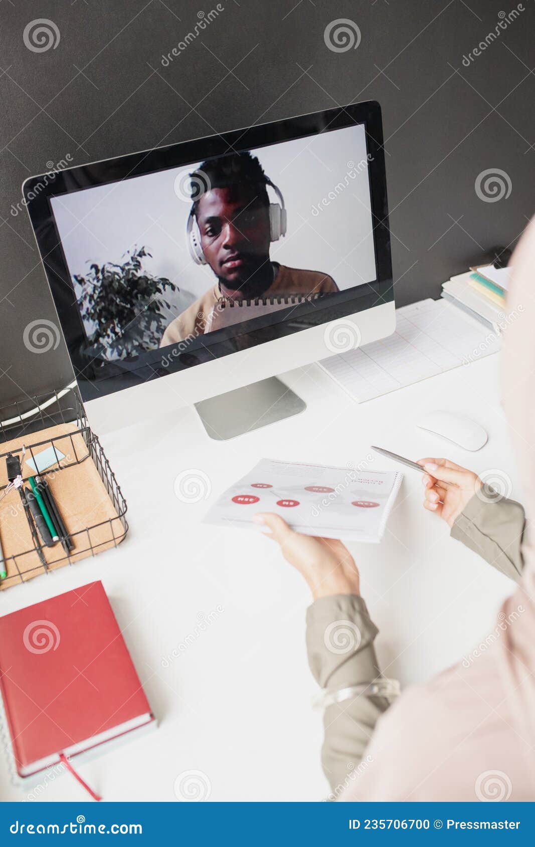 African Guy on Computer Screen Looking at Teacher Explaining Data on ...