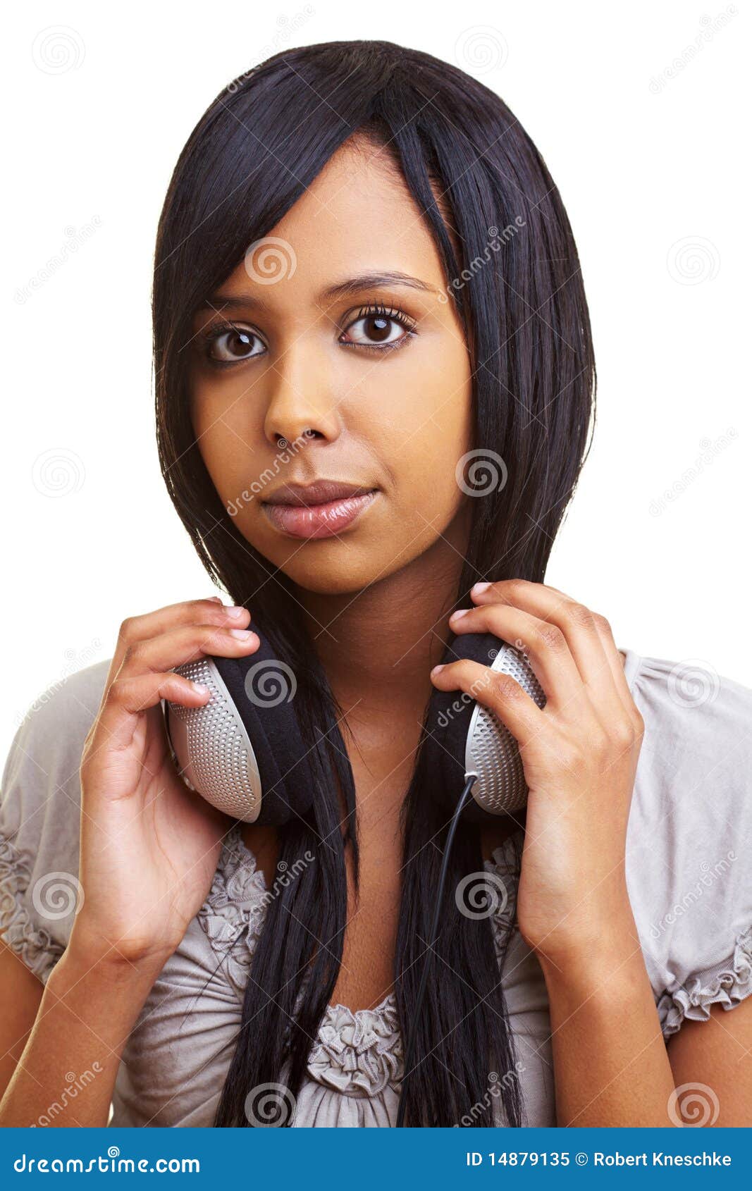 African with with Headphones Aroung Stock Image - Image of person ...