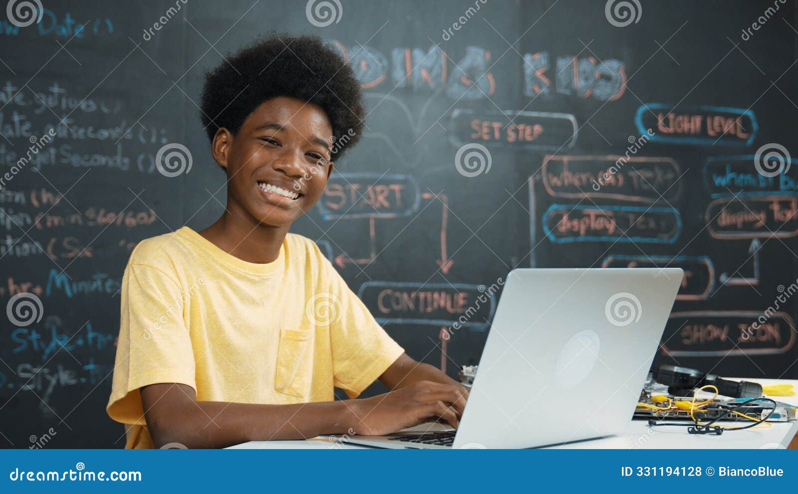 African Highschool Student Programing System and Smile To Camera ...