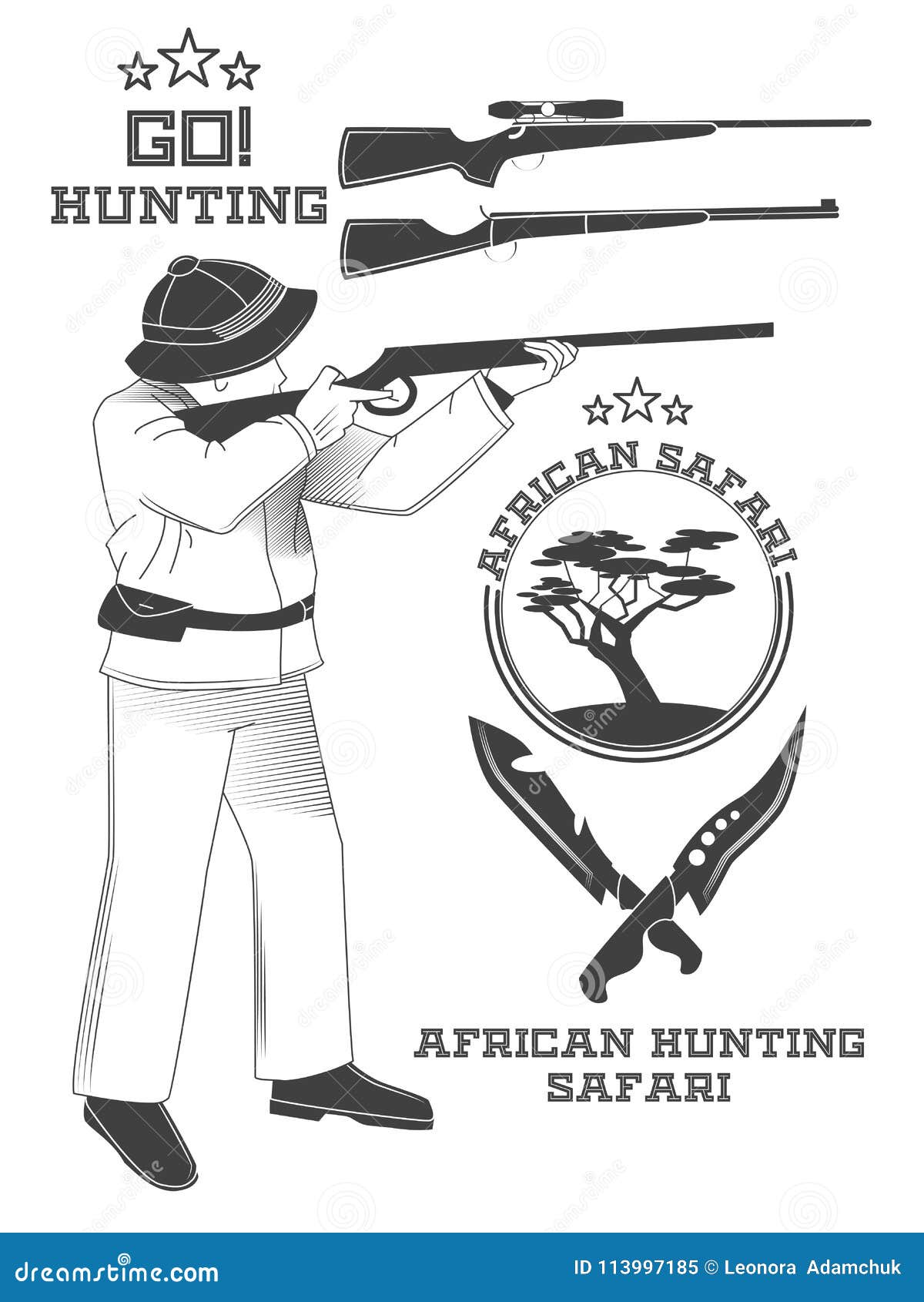 African Hunter Safari Labels, Emblems and Design Elements. Stock ...
