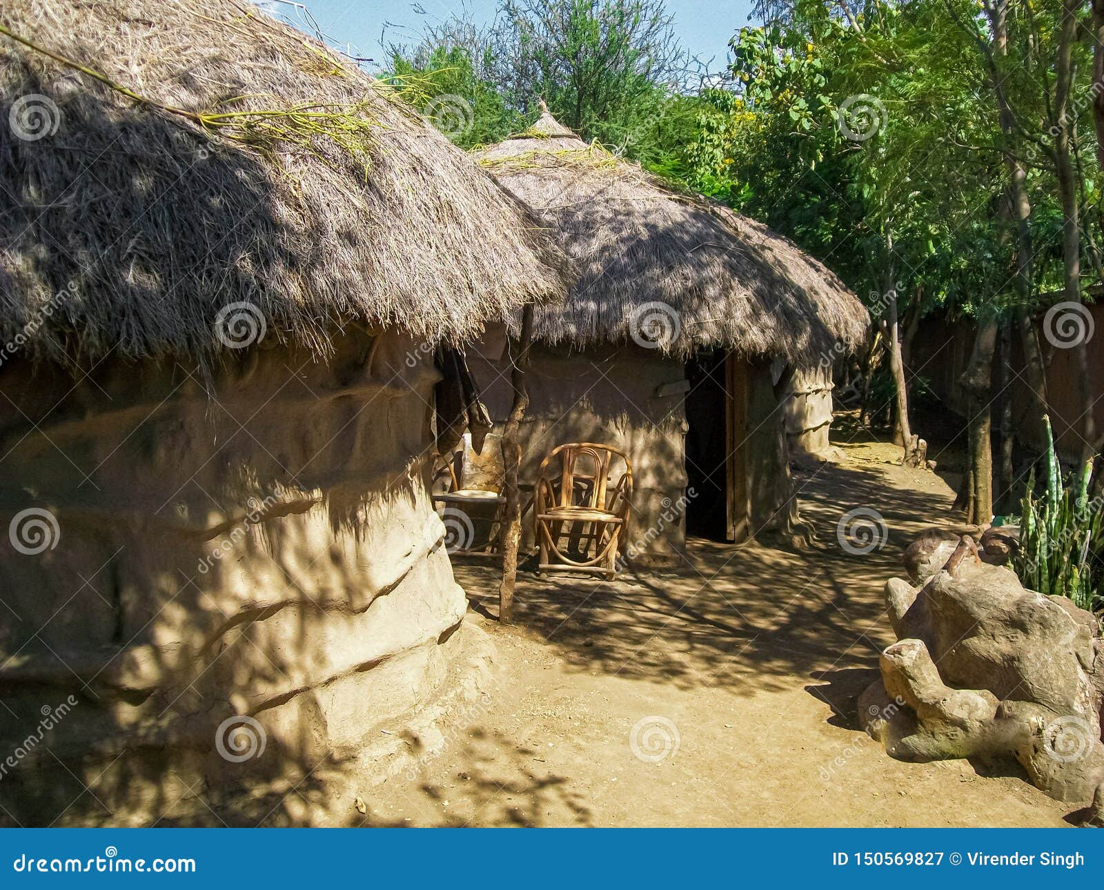 African Huts Covered with Trees Stock Image - Image of architecture ...