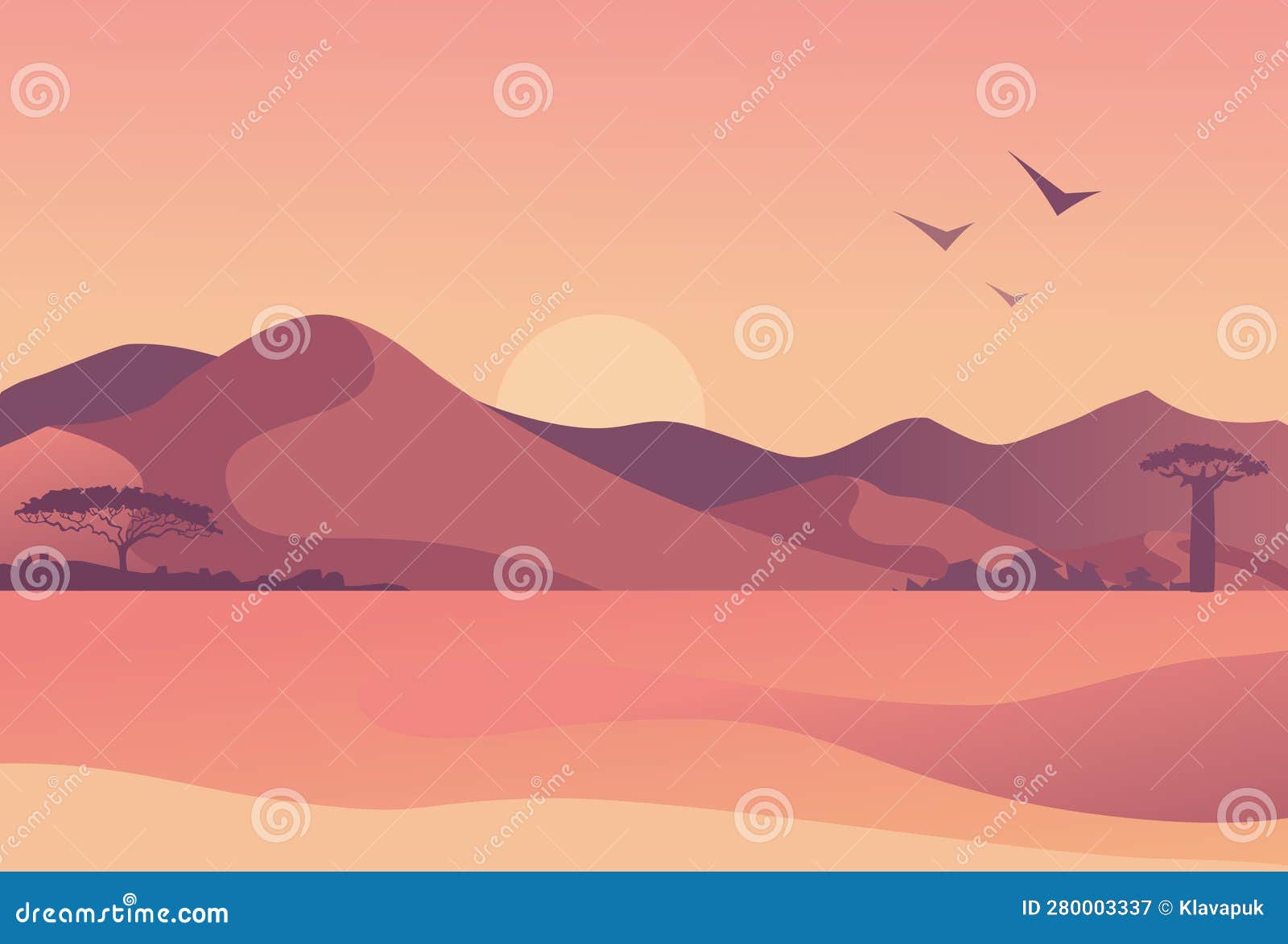 African Landscape. Background Sunset in the Desert with Mountains Stock ...