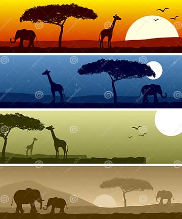 African Landscape Banners stock vector. Illustration of animals - 16218484