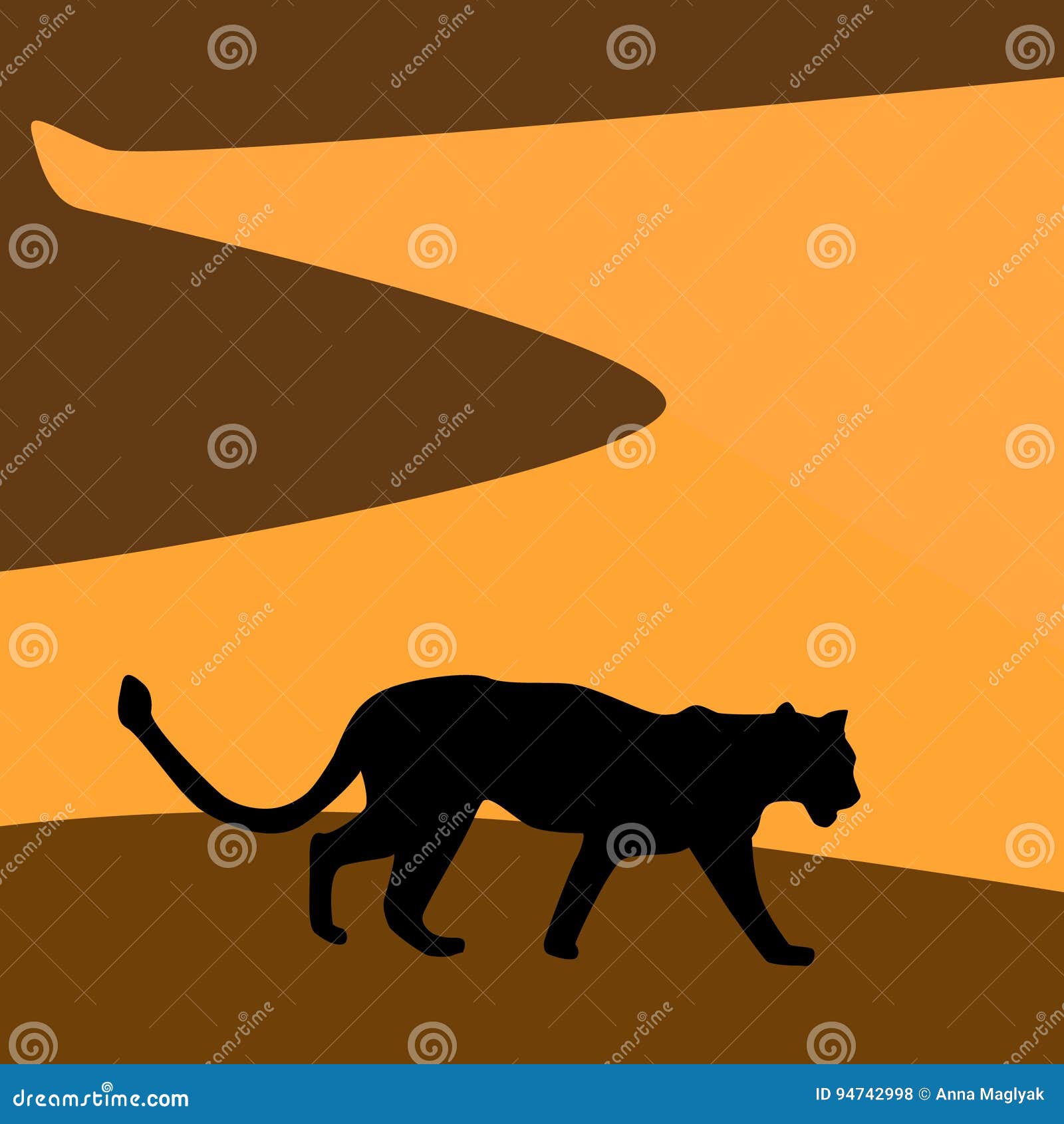 African Landscape with Tiger. Vector Stock Vector - Illustration of ...