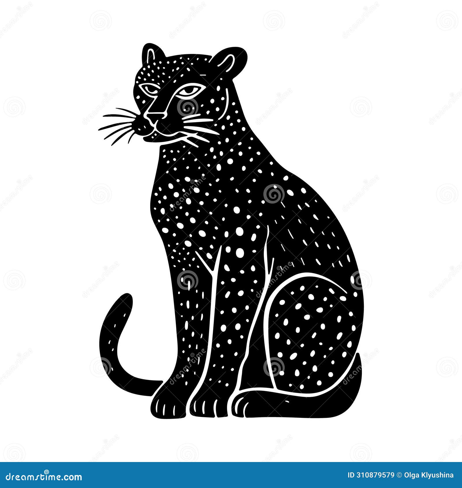 African Leopard in Linocut Textured Style. Isolated on White Background ...