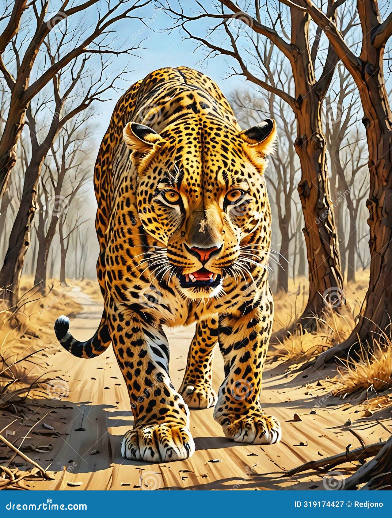 African Leopard Safari. Majestic Feline Explores Savannah, Gracefully ...