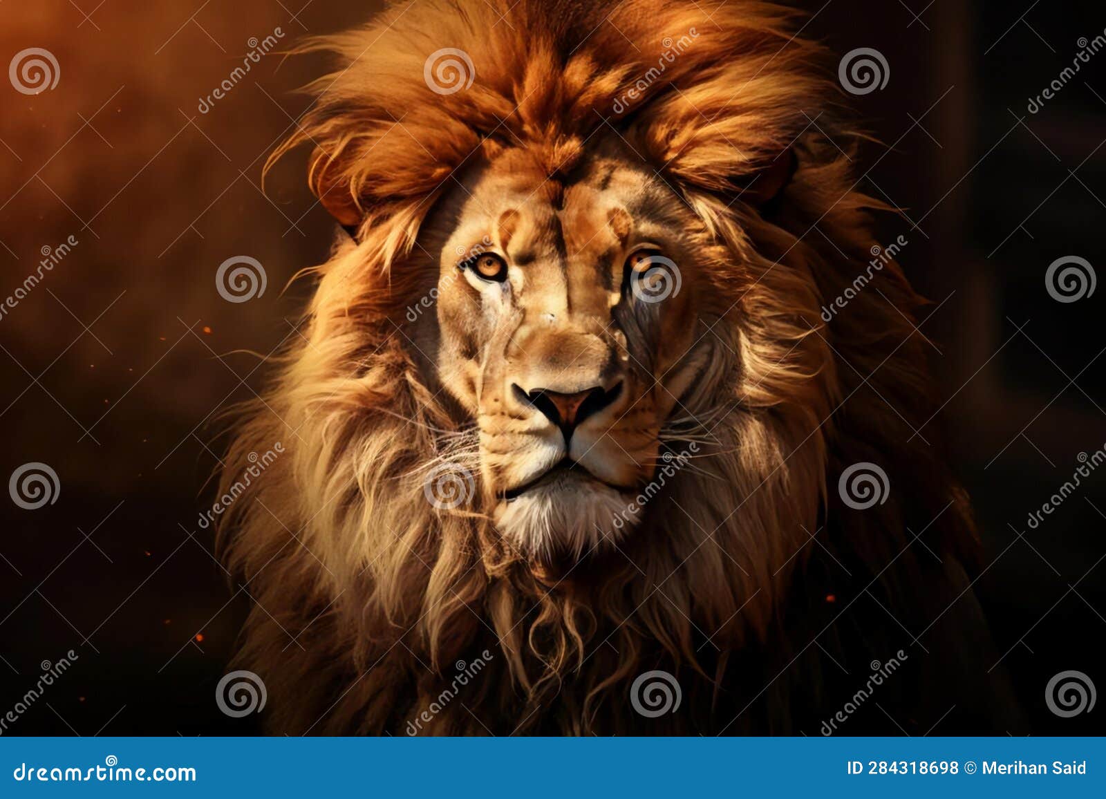 African Male Lion Headshot Looking into Camera. Stock Illustration ...