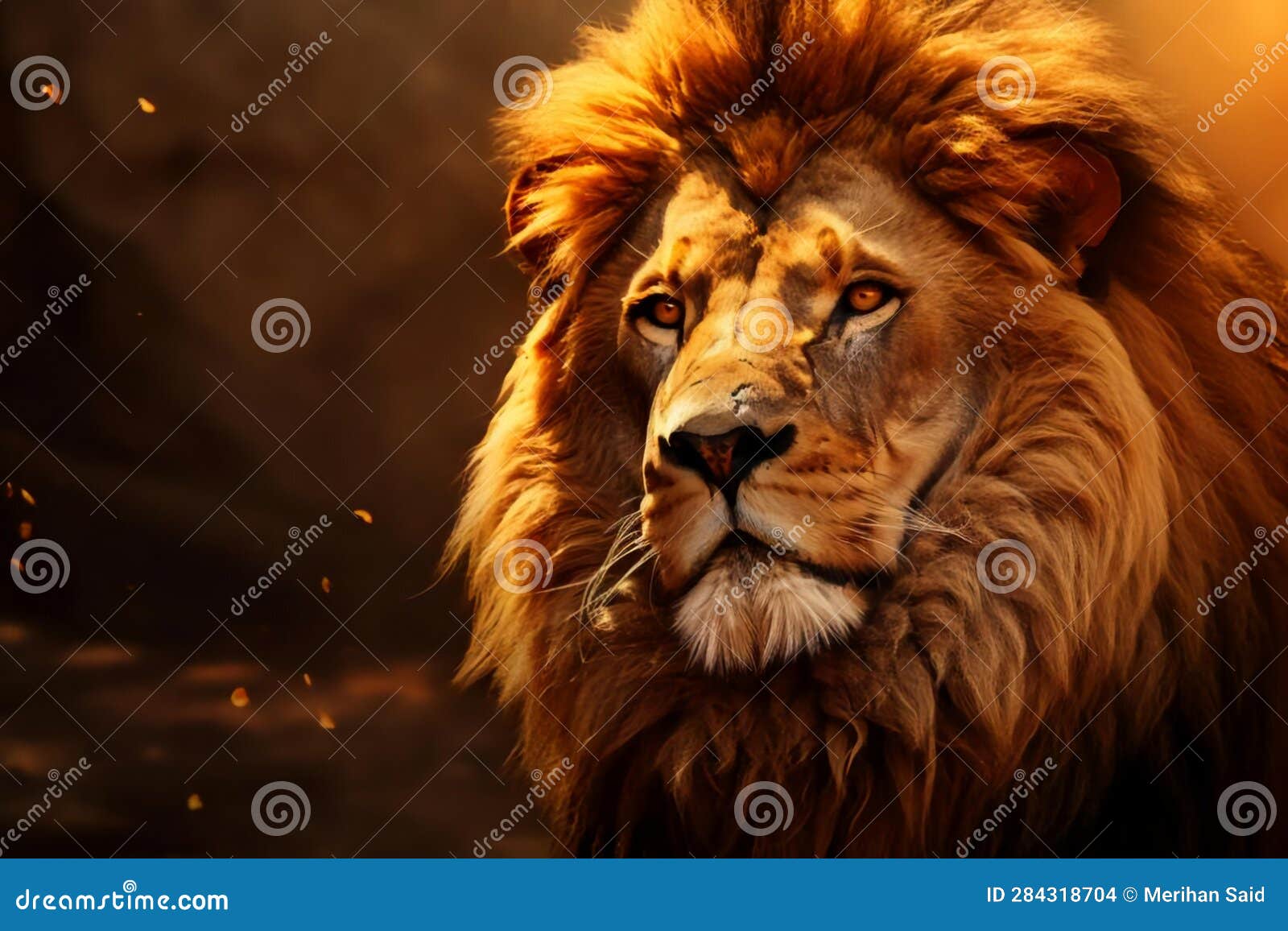 African Male Lion Headshot Looking into Camera. Stock Illustration ...