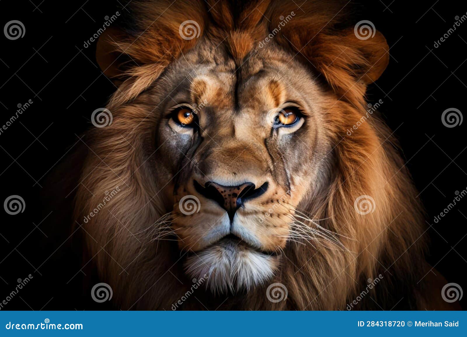 African Male Lion Headshot Looking into Camera. Stock Illustration ...