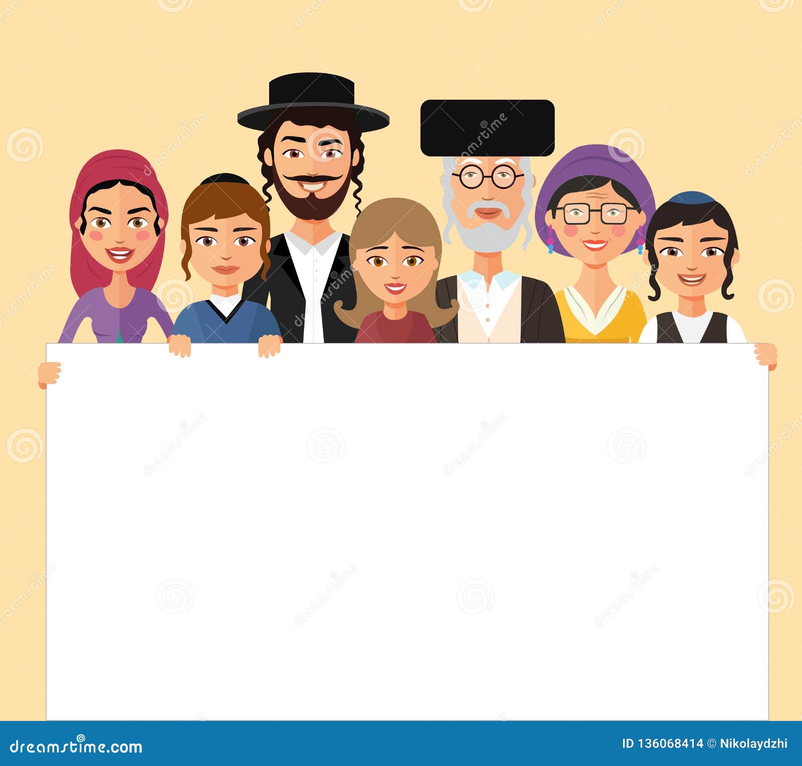 Traditional Jewish Family Together Cartoon Vector Illustration Isolated ...