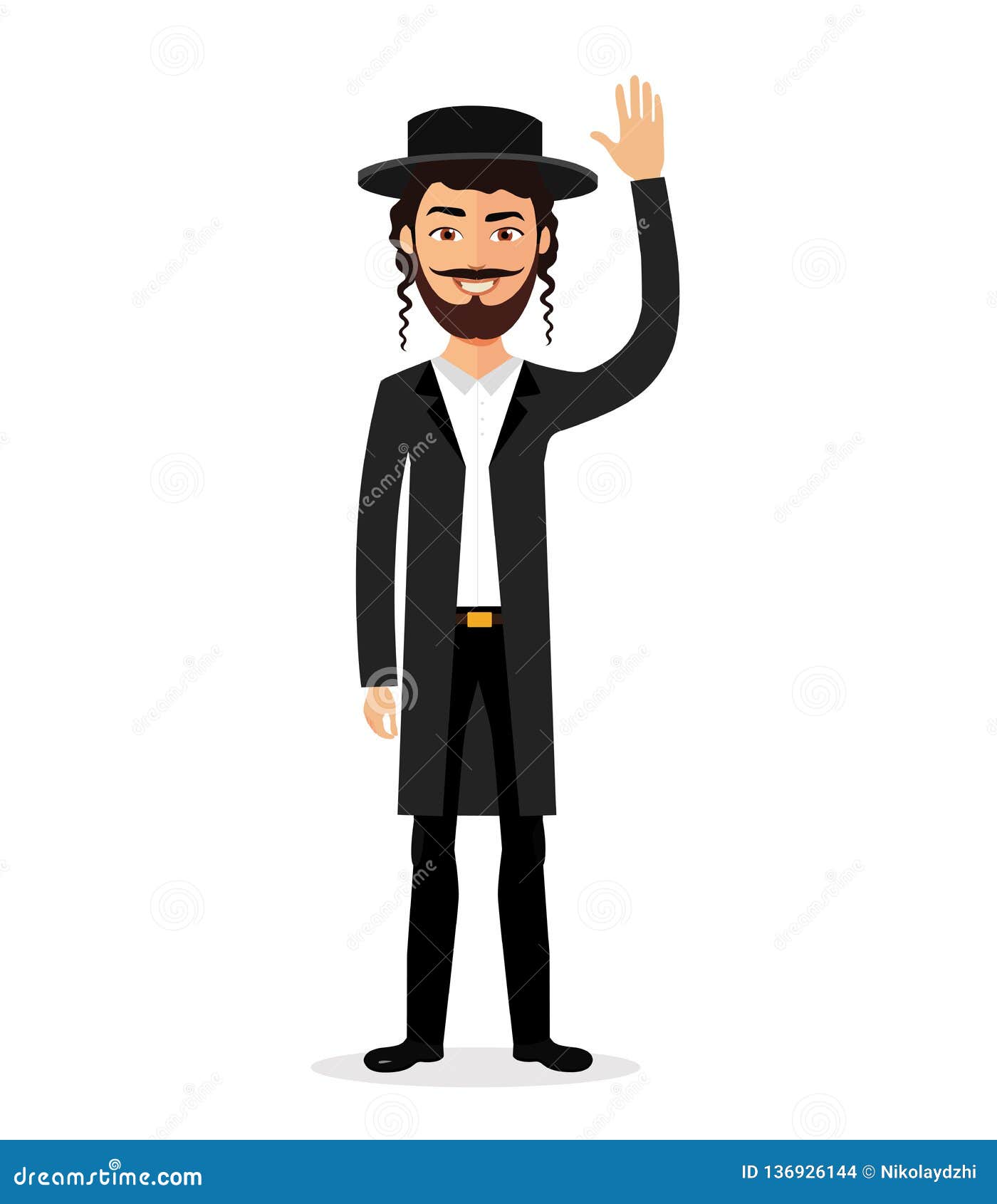 Jewish Man Waving Hand Goodbye Flat Vector Cartoon Isolated on White ...