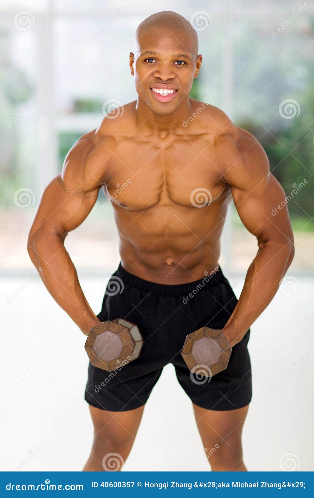 African Man Exercising Dumbbells Stock Image - Image of hunk, abdomen ...