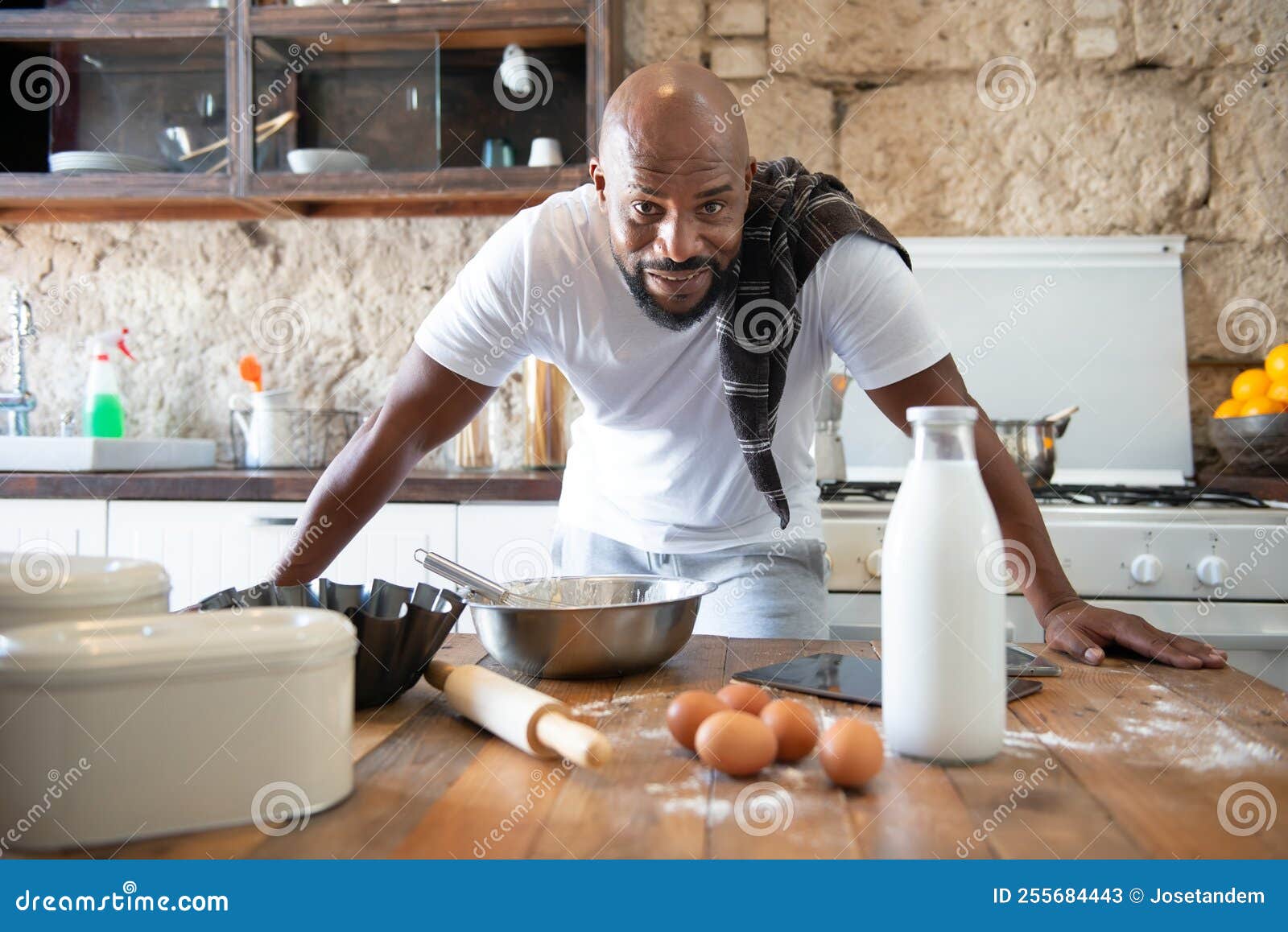 African Man in the Kitchen of His House Stock Image - Image of knead ...