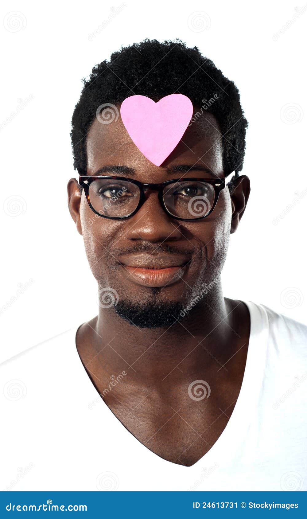 African Man with Pink Paper Heart on Forehead Stock Image - Image of ...