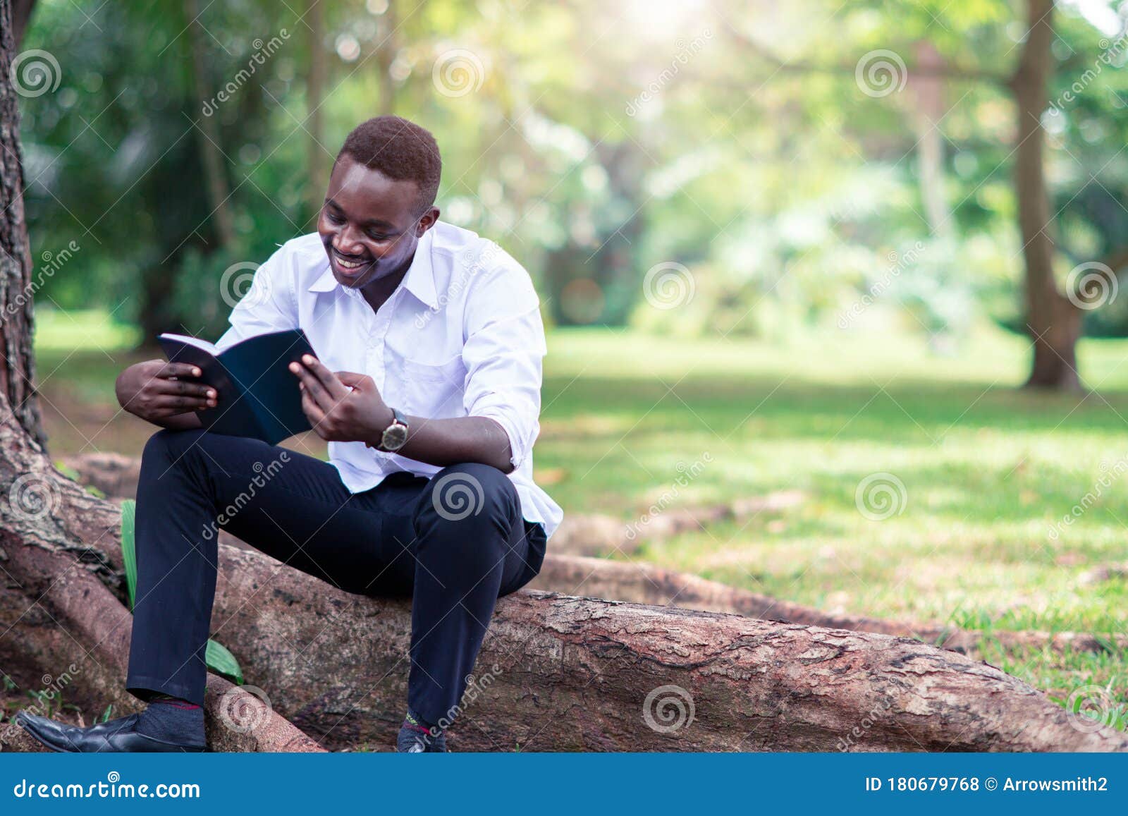 African Man Reading a Book in the Park Stock Photo - Image of book ...