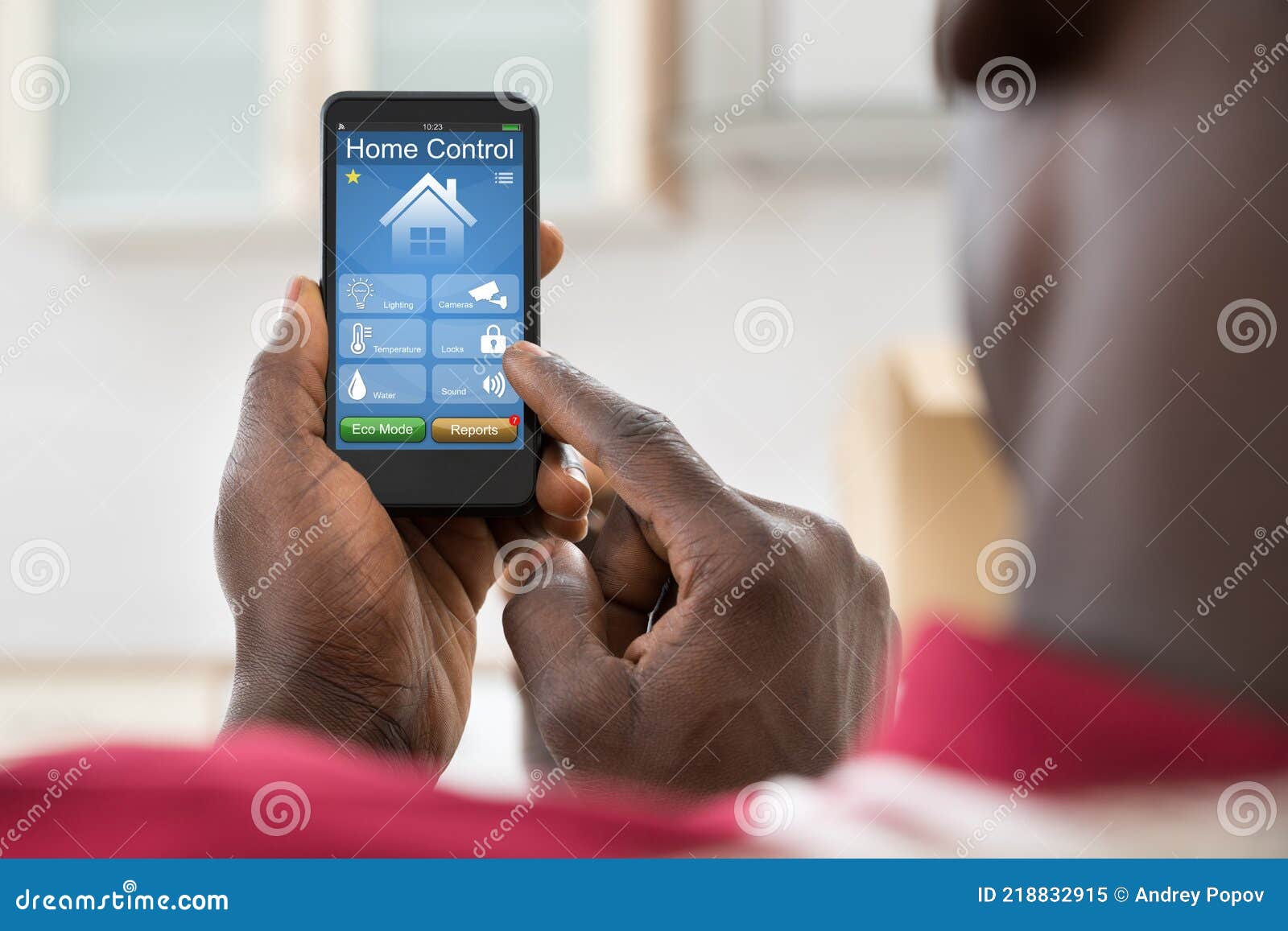 Man Using Home Control System on Mobilephone Stock Image - Image of ...