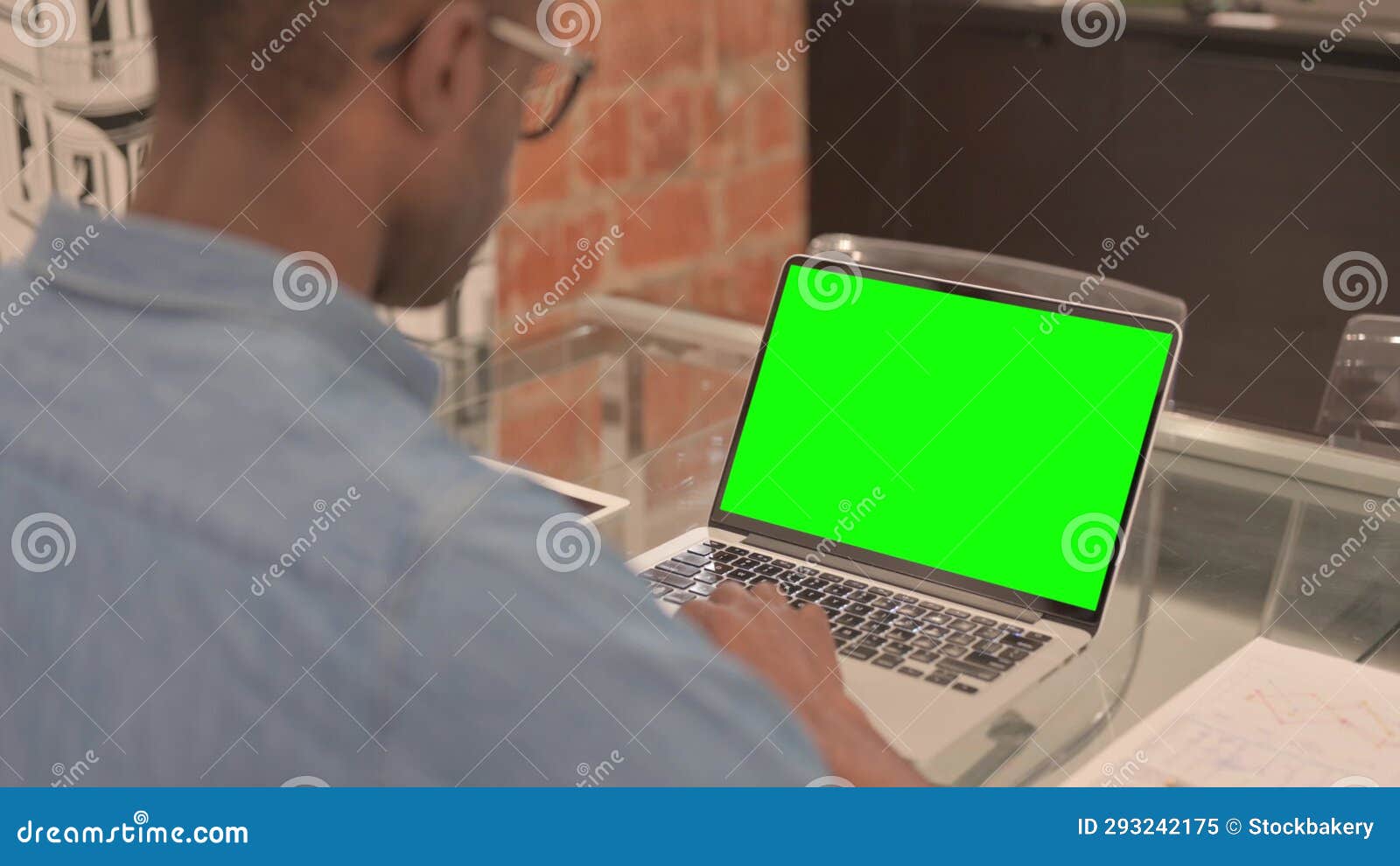 African Man Using Laptop with Green Screen Stock Video - Video of ...