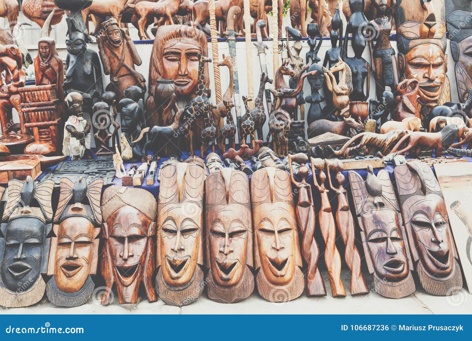 African Masks, Morocco. Gift Shop in Agadir. Stock Photo - Image of ...